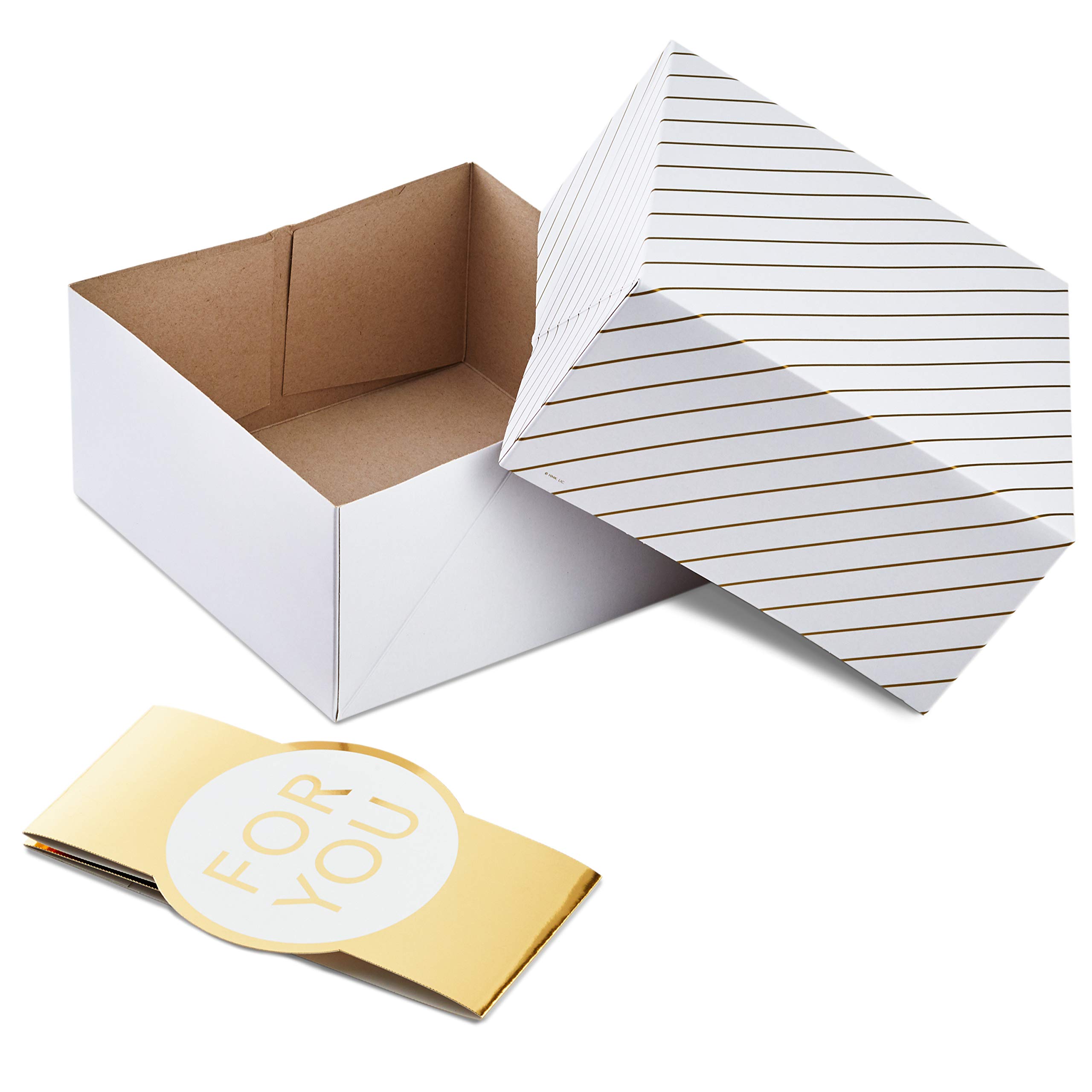 Hallmark 8" Medium Gift Box Set with Wrap Bands (2-Pack: Gold and White Stripes, For You) for Christmas, Hanukkah, Weddings, Valentine's Day, Birthdays