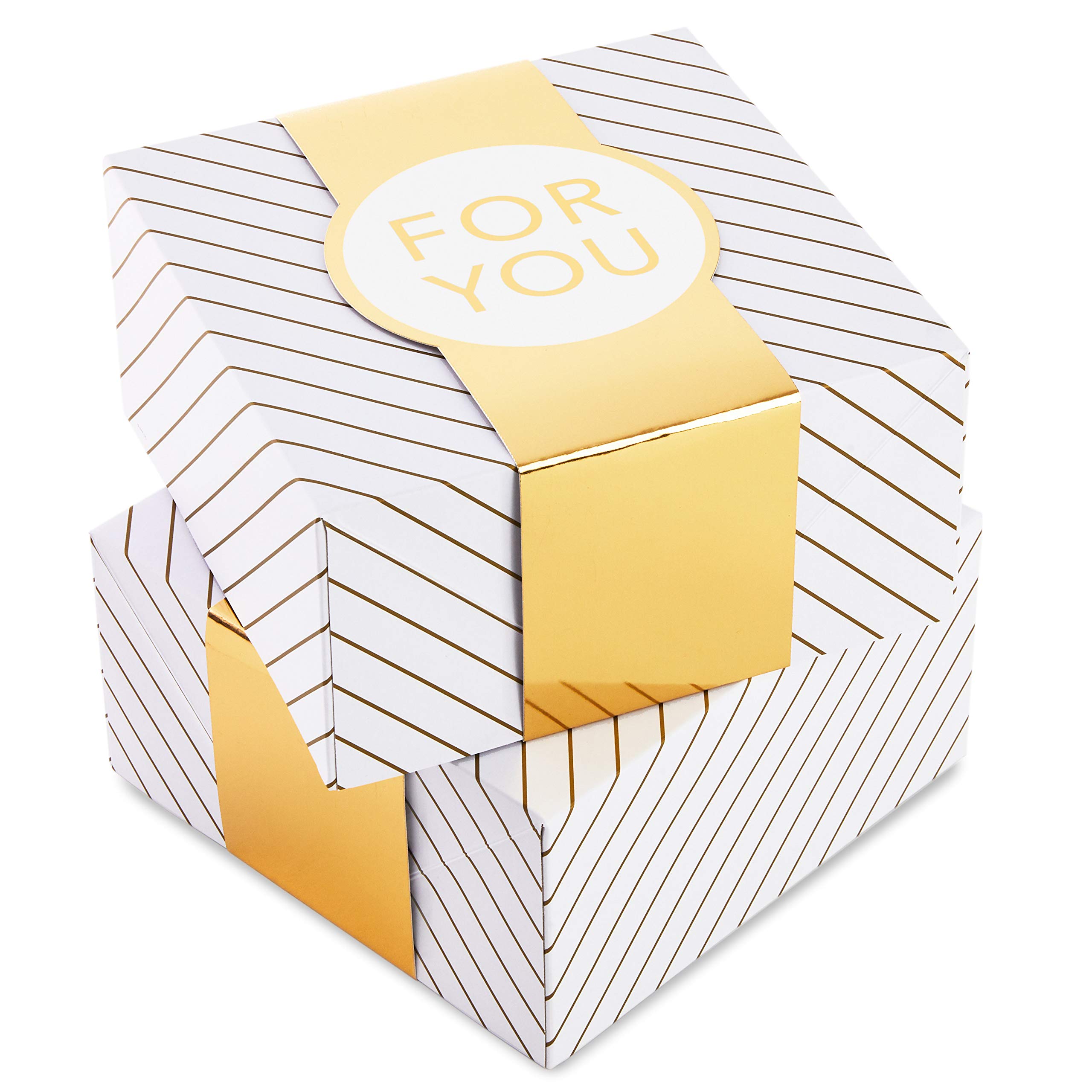 Hallmark 8" Medium Gift Box Set with Wrap Bands (2-Pack: Gold and White Stripes, For You) for Christmas, Hanukkah, Weddings, Valentine's Day, Birthdays