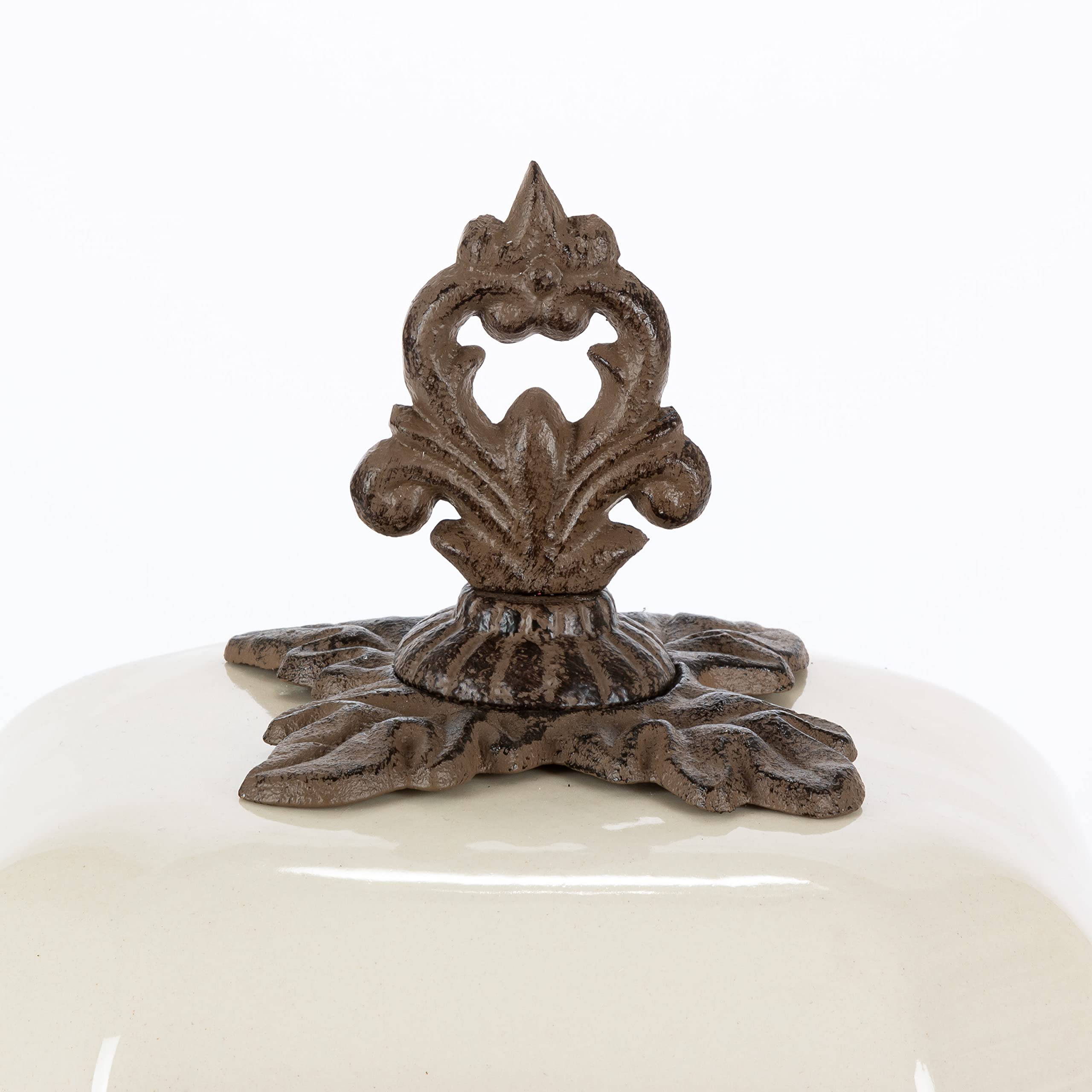 14-Inch Tall Provencial Cream Canister with Brown Metal Scrolled Base