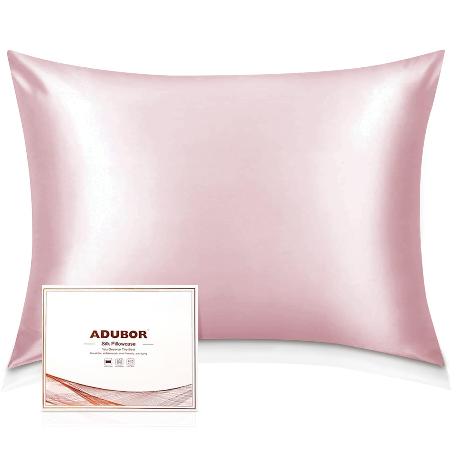 Adubor Silk Pillowcase - Mulberry Silk Pillow Case, 23 Momme 6A Grade Fibers, 900 Thread Count, Silk Pillow Cases for Hair and Skin Health, with Hidden Zipper (Standard 20''×26'', Pink, 1PC)