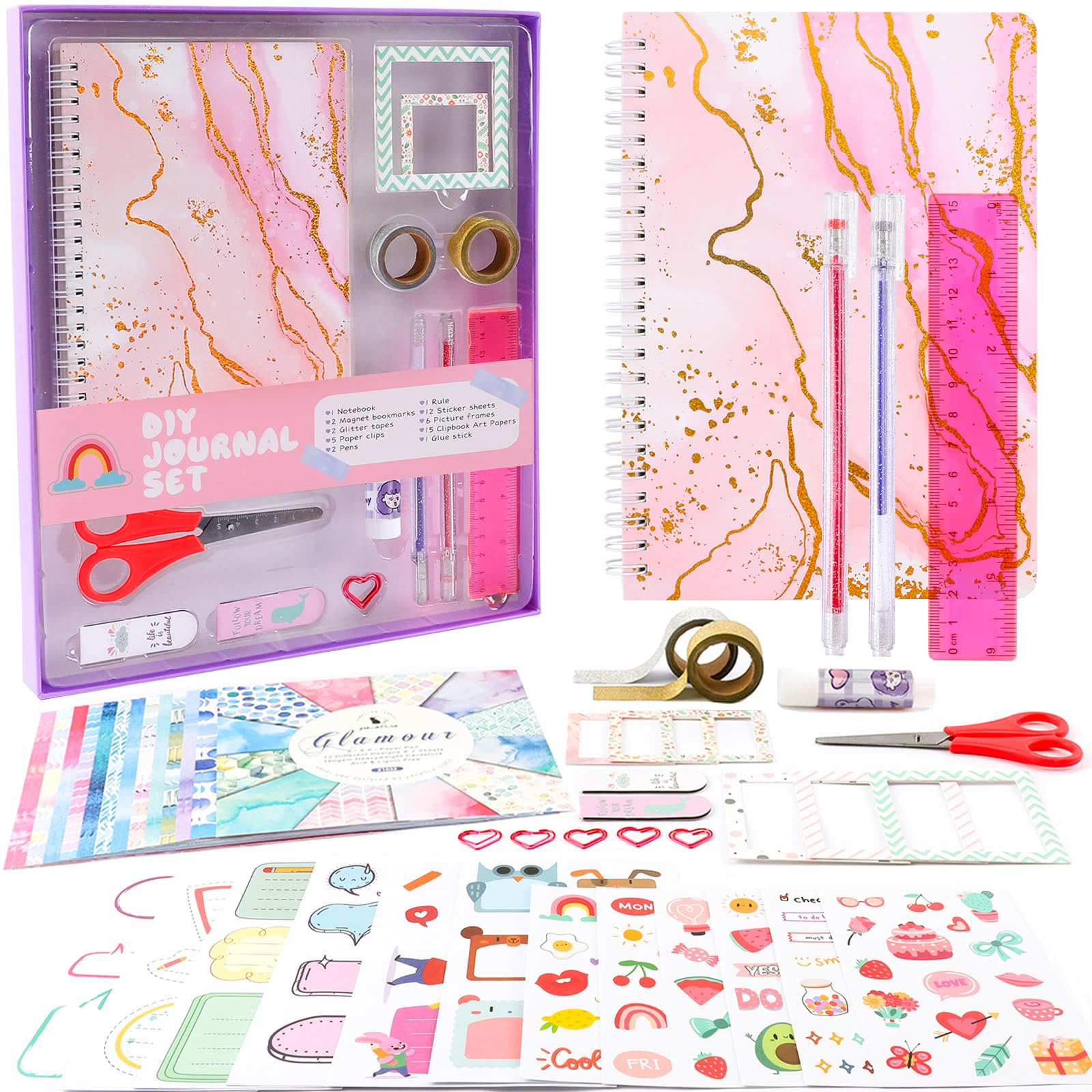 DIY Journal Kit for Girls Trendy Birthday Gifts Ideas for Teen Fun Cute School Art Crafts Stuff Decoration for Tween Journaling Scrapbook Stationery Personalized Diary Supplies Set for Girls Ages 8-14