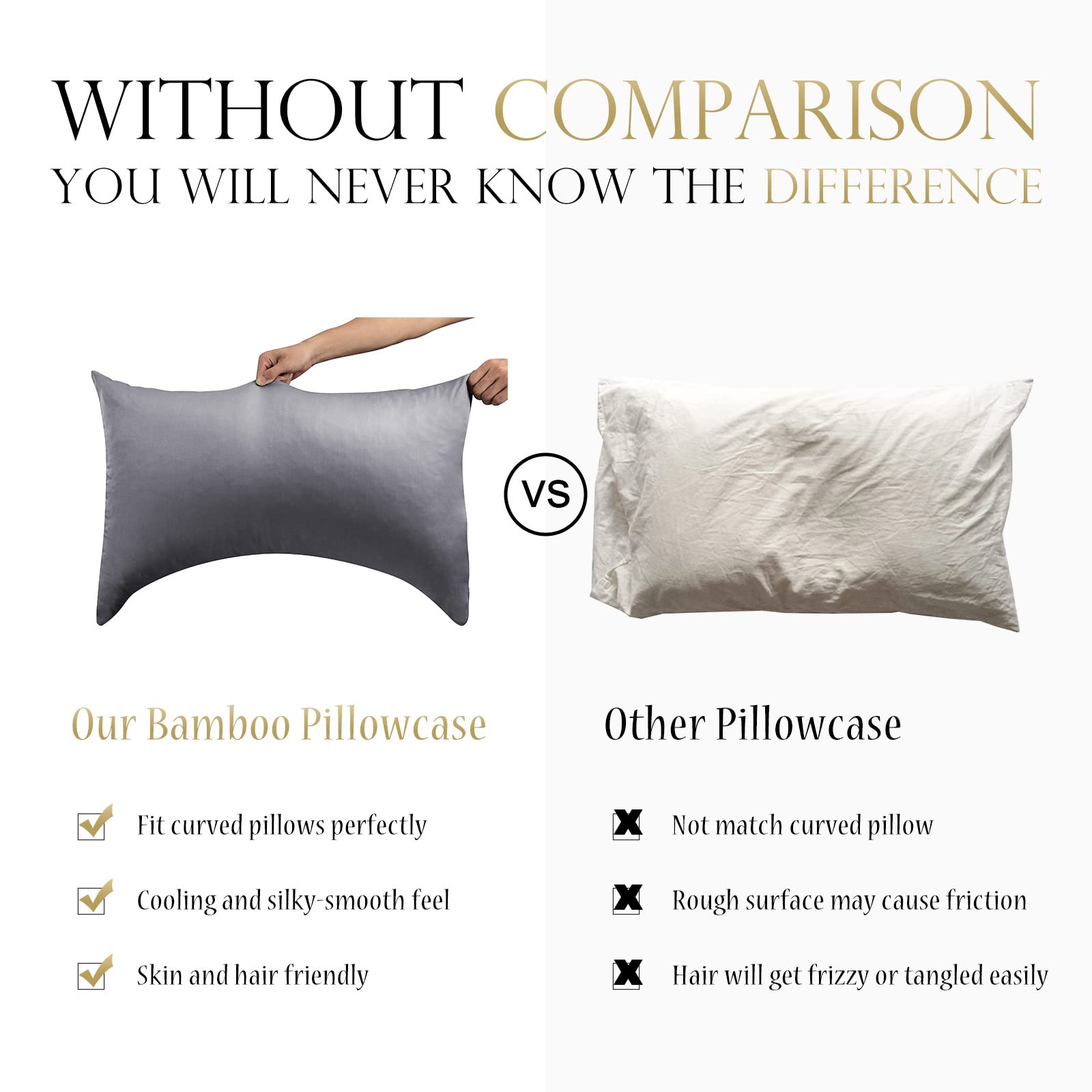 Cooling Side Sleeper Pillow Cases - Curved Bamboo Pillowcase Cover with Super Long Zipper - Breathable Silky Soft Pillowcase for Hot Sleepers Hair and Skin, Queen Size 1 Piece, 20*30 Inches Dark Grey