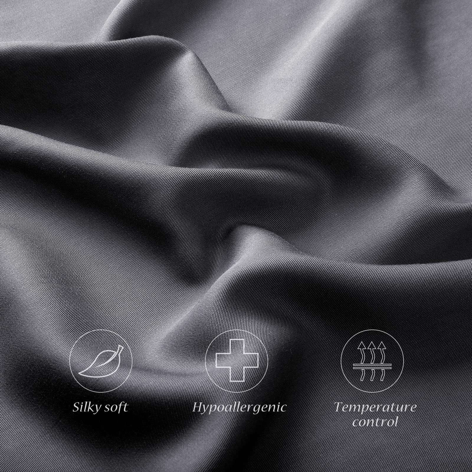 Cooling Side Sleeper Pillow Cases - Curved Bamboo Pillowcase Cover with Super Long Zipper - Breathable Silky Soft Pillowcase for Hot Sleepers Hair and Skin, Queen Size 1 Piece, 20*30 Inches Dark Grey