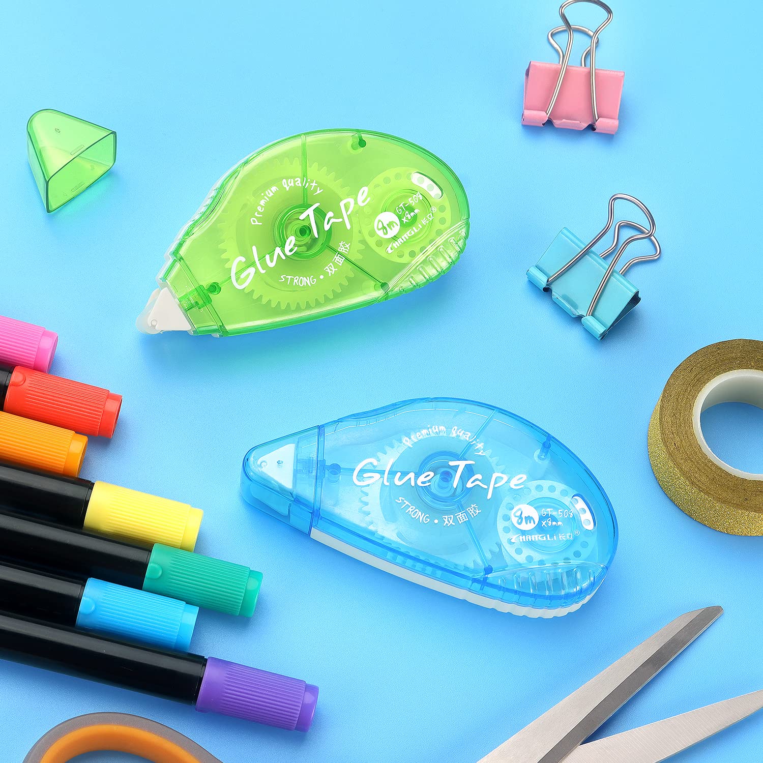 Tamaki 3 Pack Double Sided Tape Roller, Adhesive Scrapbooking Glue Tape, Adhesive Tape Dispenser Runner for Crafts and Arts Projects, Photo Tape for Scrapbooking
