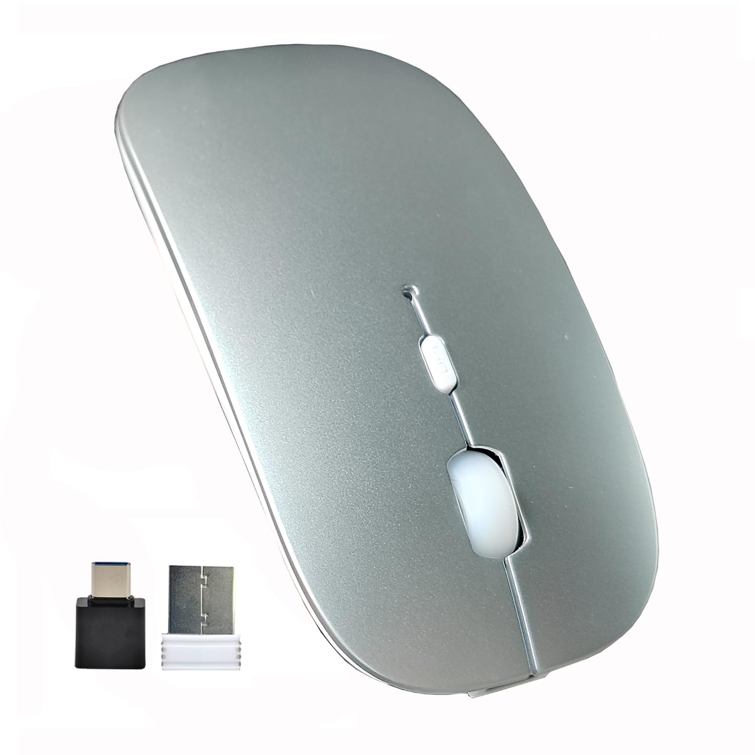 SUNGI Bluetooth Mouse, Rechargeable Wireless Mouse Dual Mode(Bluetooth 5.2+USB),Silent Slim with Adjustable DPI Computer mice for MacBook,Laptop,Tablet,PC,iPad Pro,iPad Air,OS Android,Windows(Silver)