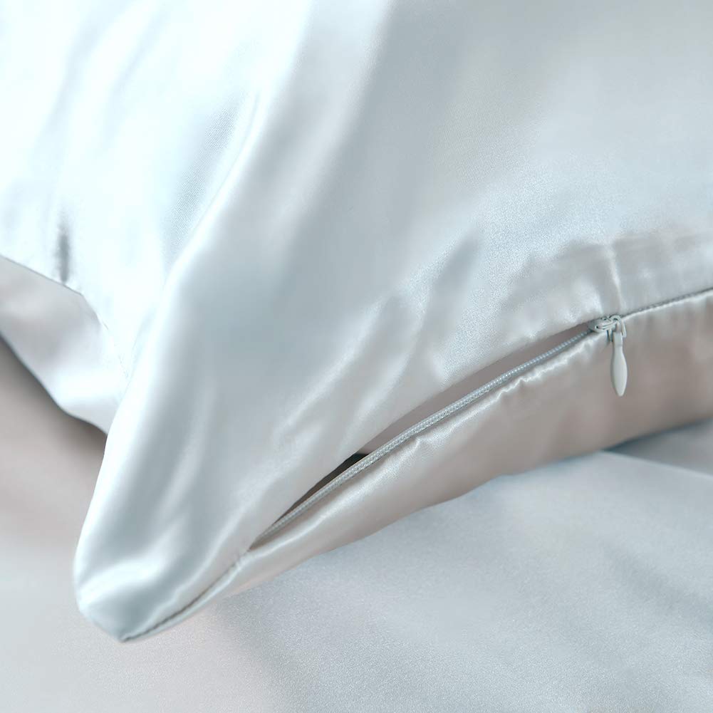 THXSILK 100% Silk Pillowcase for Hair and Skin Luxury 25 Momme Mulberry Silk, Pillow Cases with Hidden Zipper (Standard, Light Blue)