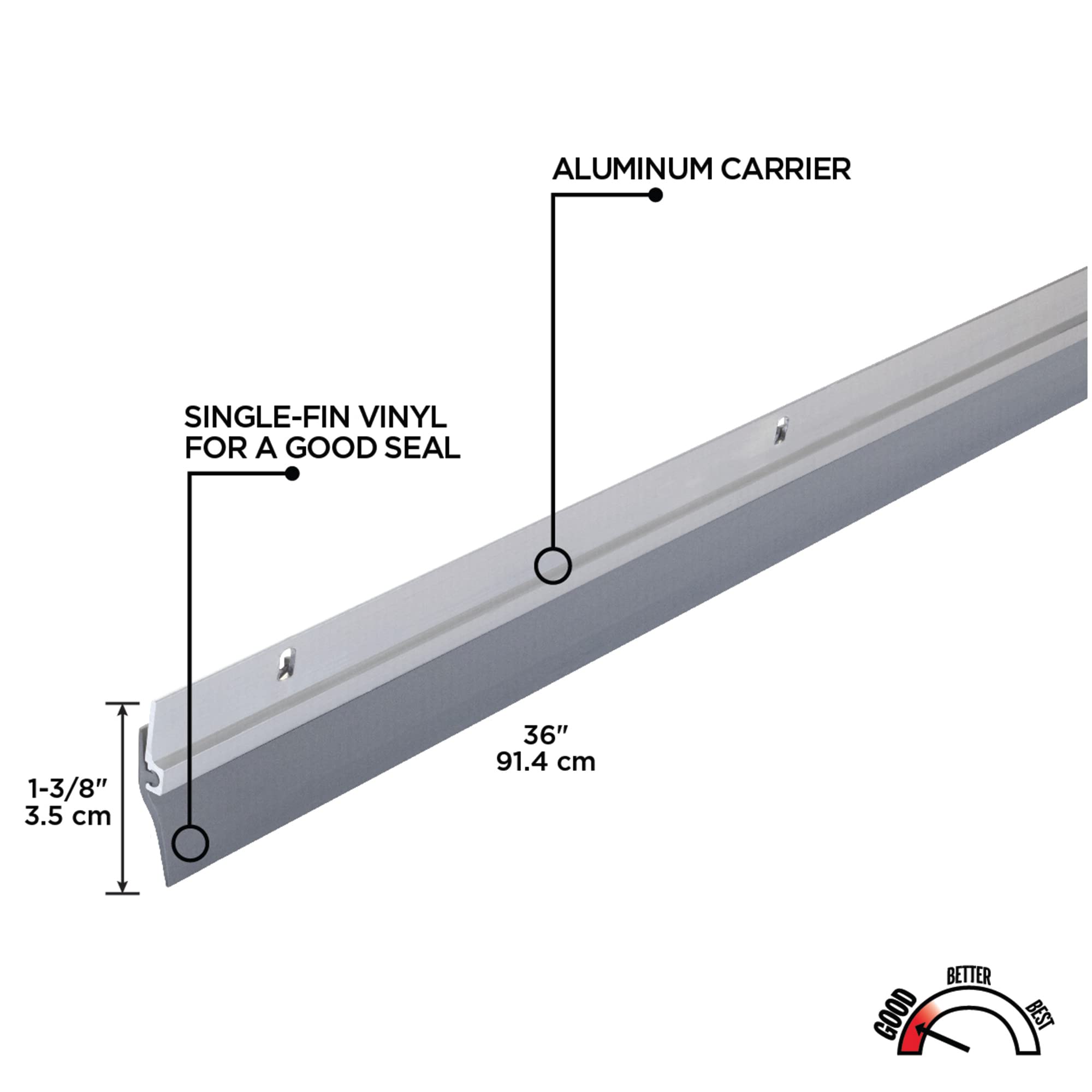 M-D Building Products 5090 Standard Fin Door Sweep DV-1, 36-Inch, Silver, Aluminum