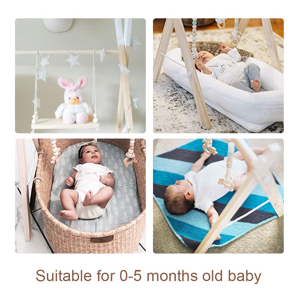 Wooden Baby Gym with 4 Baby Sensory Toys Foldable Baby Play Activity Gym Frame Hanging Bar Newborn Gift