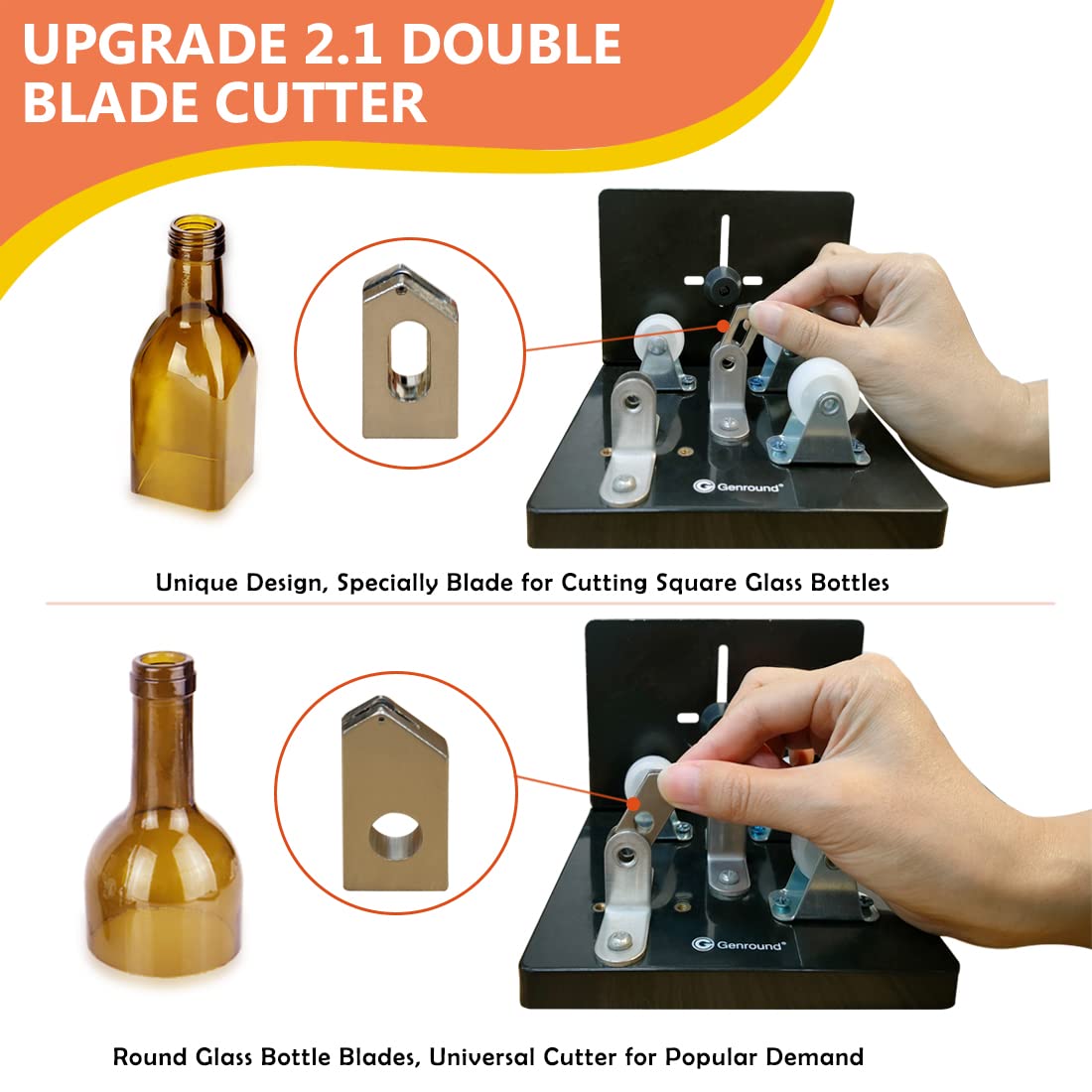 Bottle Cutter, Genround Upgrade 2.1 Glass Bottle Cutter Machine for Round, Square and Oval Bottle Cutting | Cut Bottle from Neck to Bottom | Glass Cutter Bottle Cutting Tool for DIY Projects
