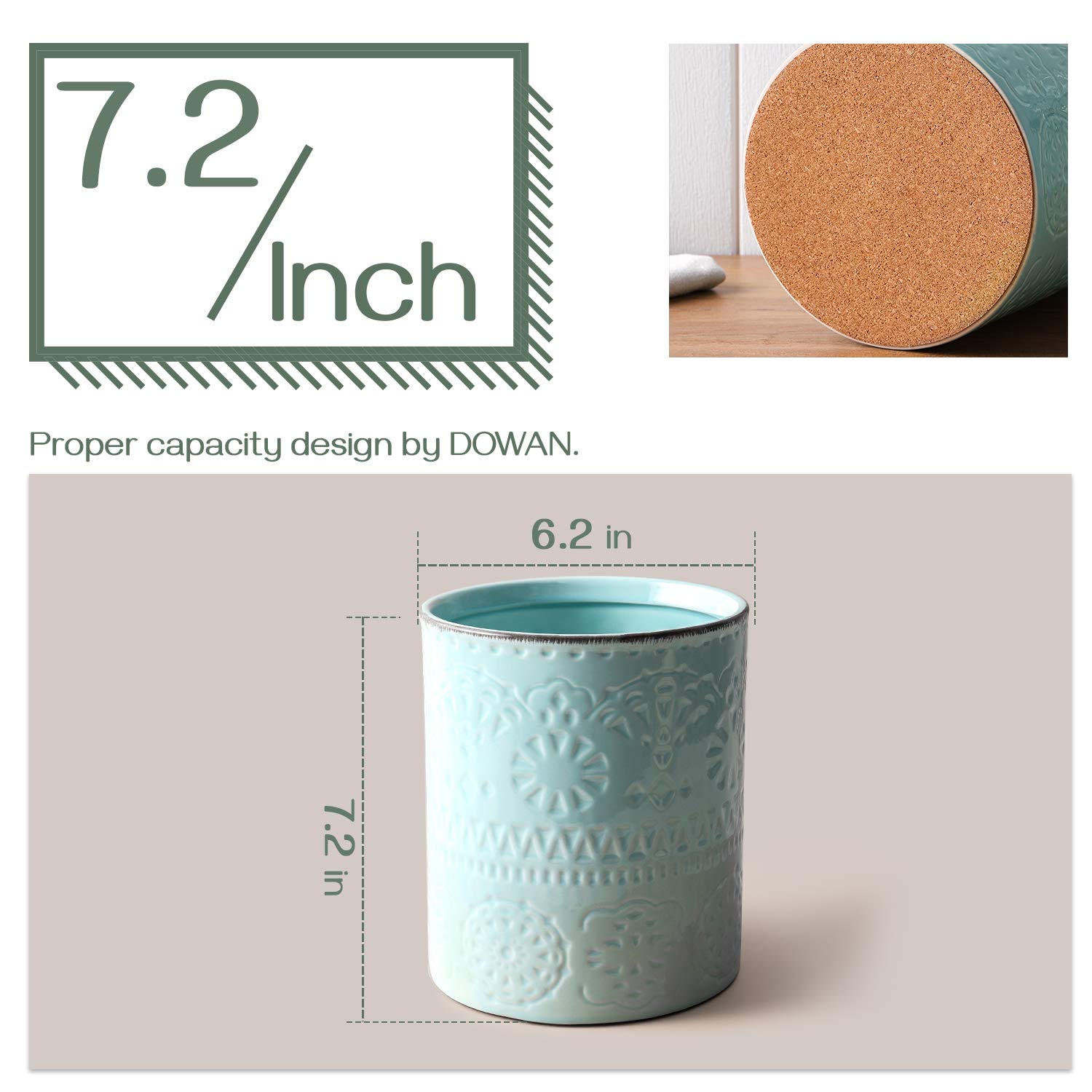 DOWAN Kitchen Utensil Holder, 7.2″ Extra Large Stable Utensil Crock, Thicken Recycled Cork Mat, Simple Design Utensil Holder, Kitchen Decor, White Utensil Holder for Christmas Decor
