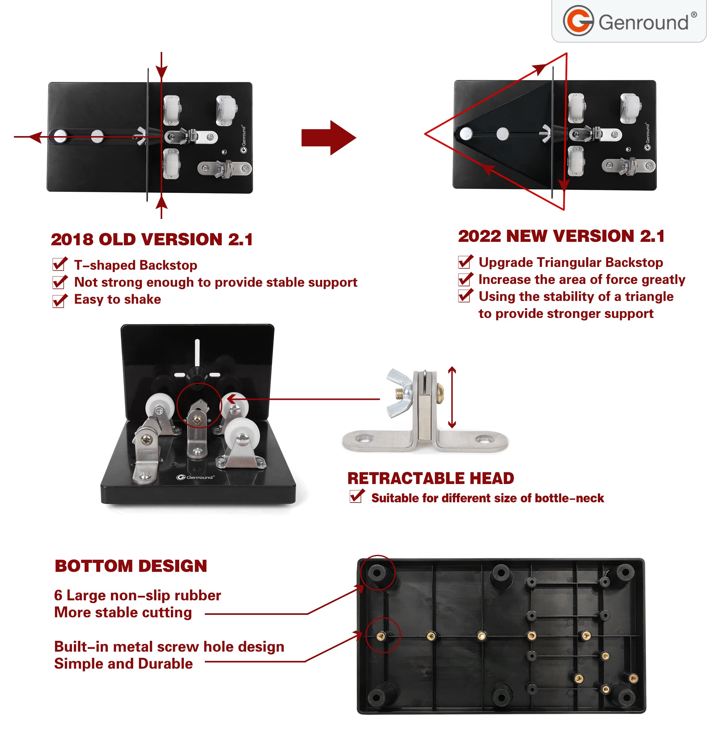 Bottle Cutter, Genround Upgrade 2.1 Glass Bottle Cutter Machine for Round, Square and Oval Bottle Cutting | Cut Bottle from Neck to Bottom | Glass Cutter Bottle Cutting Tool for DIY Projects