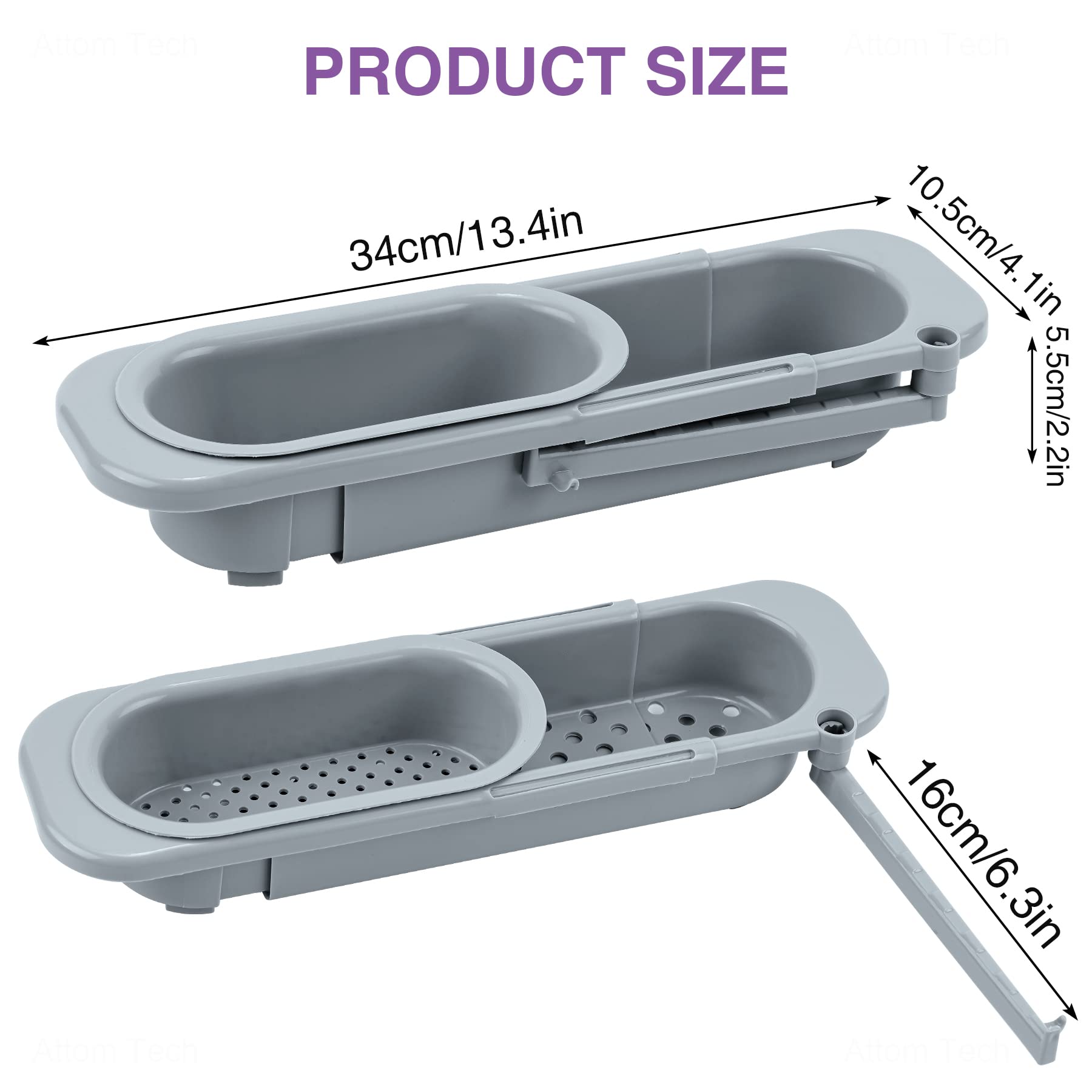 NiHome Telescopic Sink Holder with Sponge, Adjustable Kitchen Sink Organizer Rack Sponge Soap Holder Expandable Storage Drain Basket Sink Organizer Holder Dish Cloth Hanger for Home Kitchen (Grey)