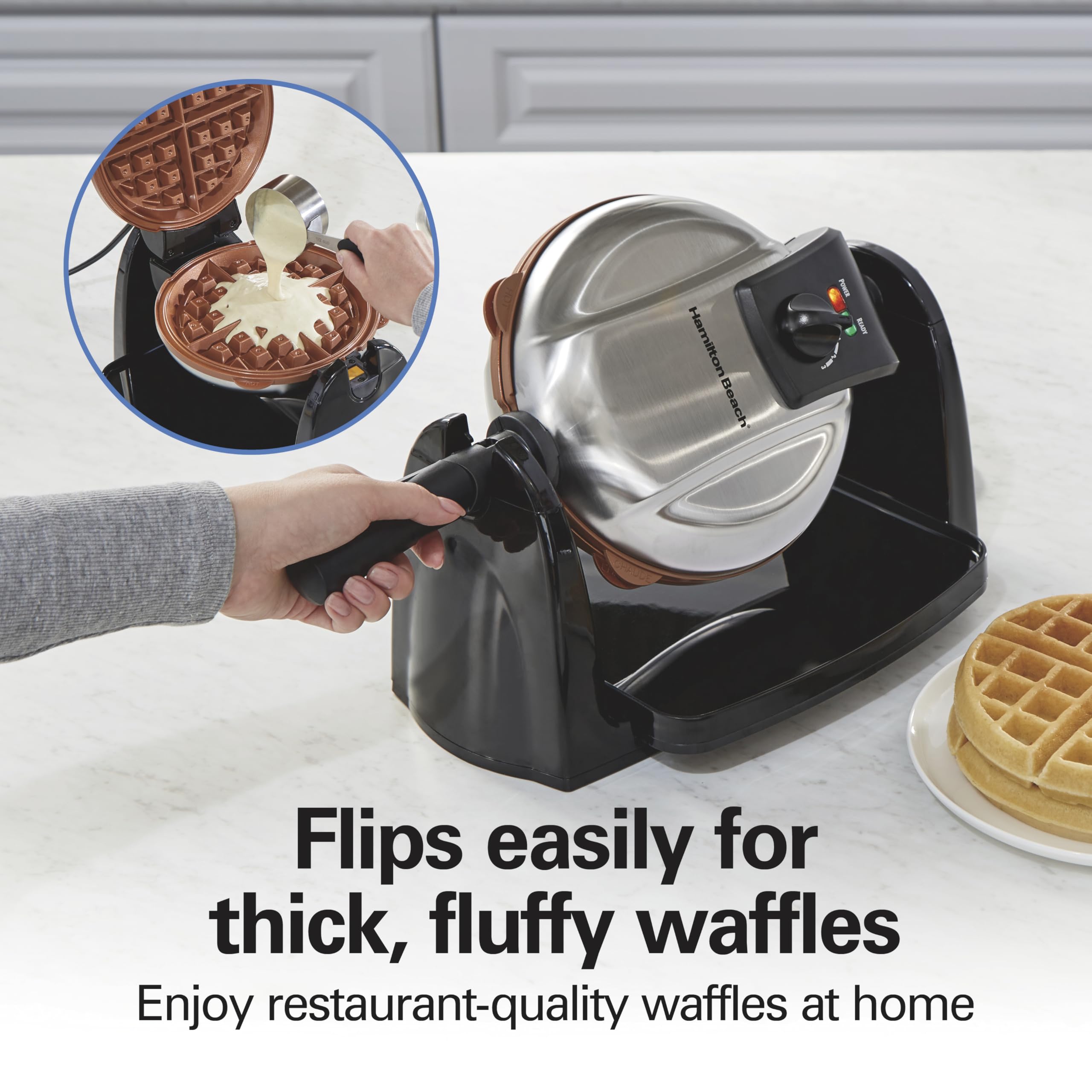 Hamilton Beach 26031 Belgian Waffle Maker with Removable Nonstick Plates, Single Flip, Ceramic Grids, Black