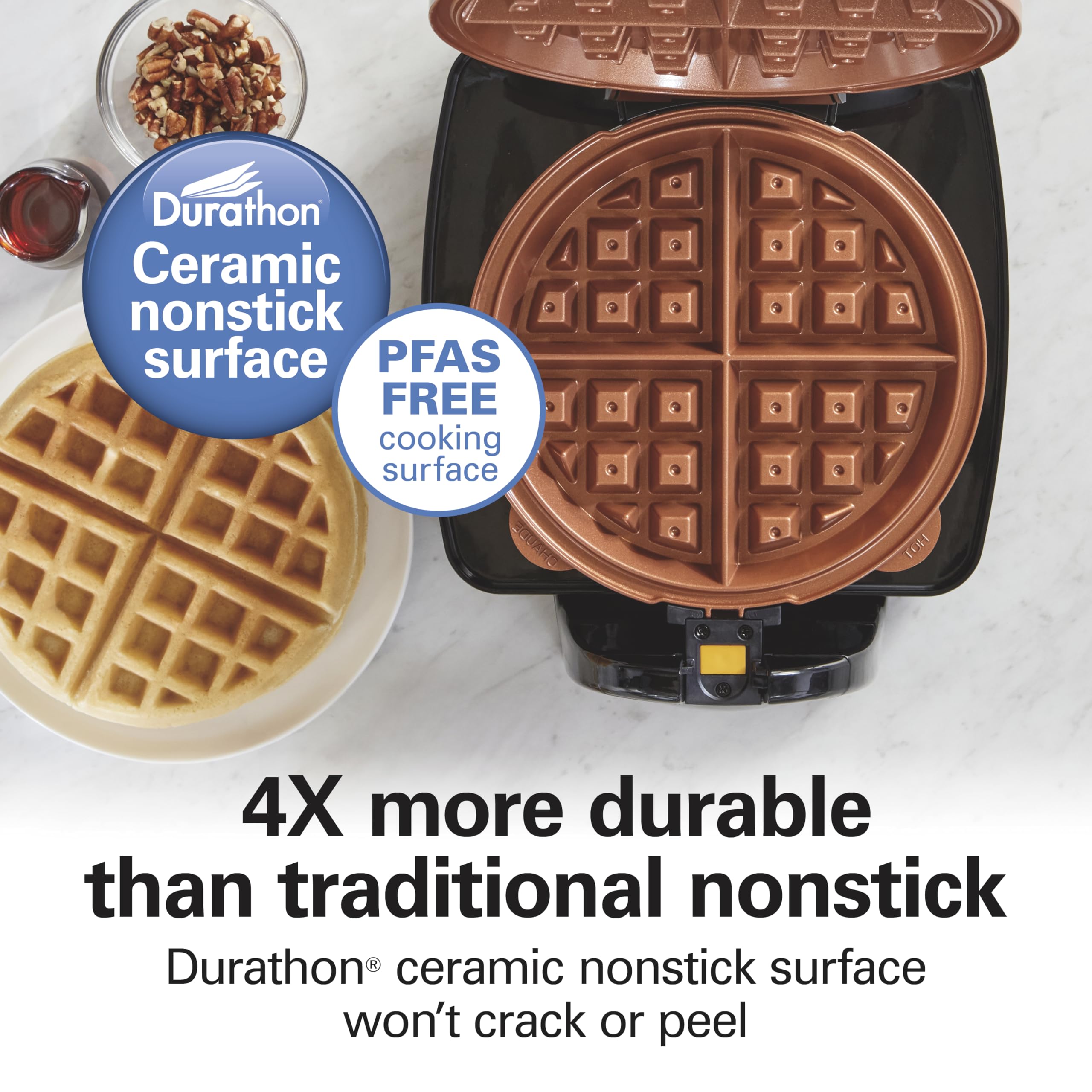 Hamilton Beach 26031 Belgian Waffle Maker with Removable Nonstick Plates, Single Flip, Ceramic Grids, Black