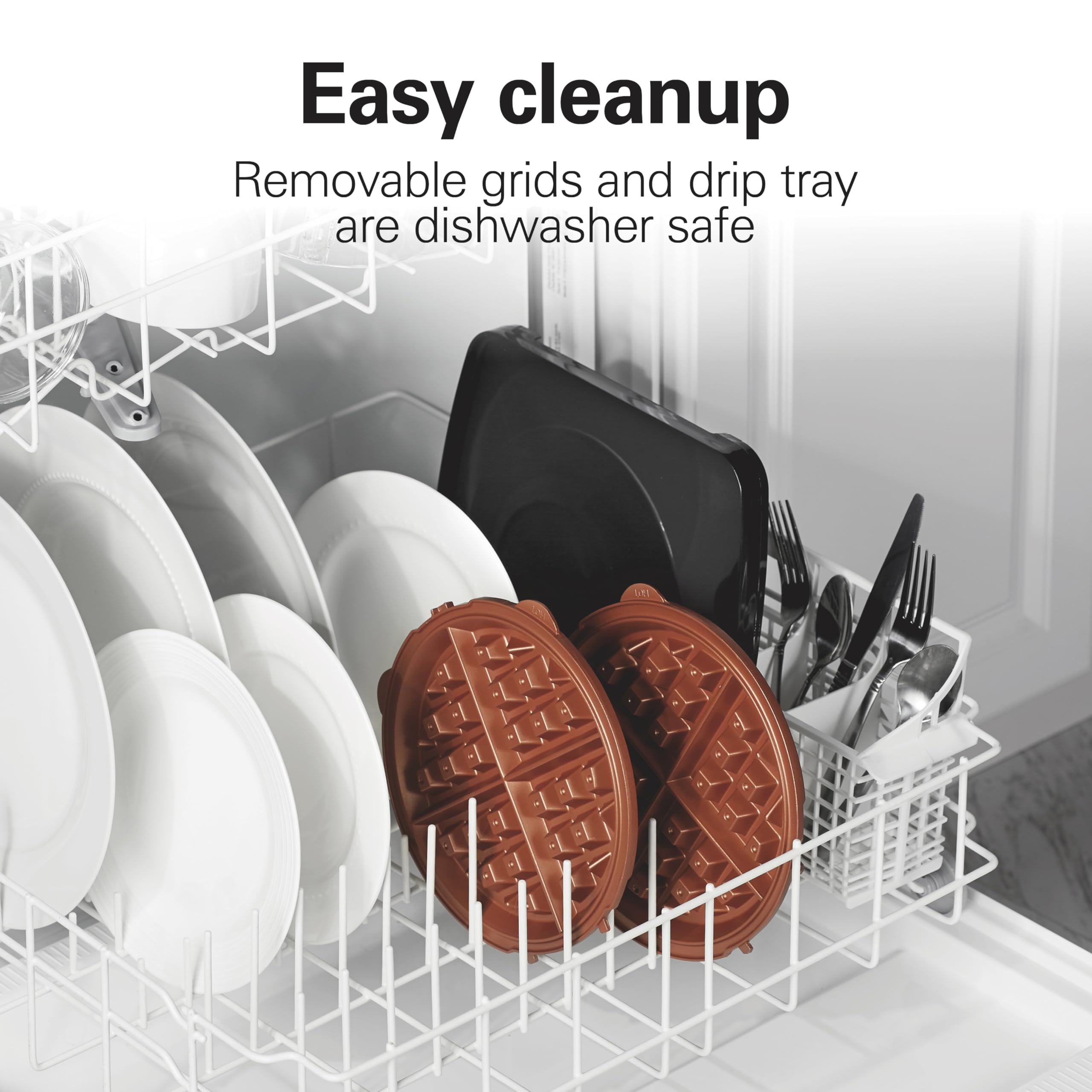 Hamilton Beach 26031 Belgian Waffle Maker with Removable Nonstick Plates, Single Flip, Ceramic Grids, Black