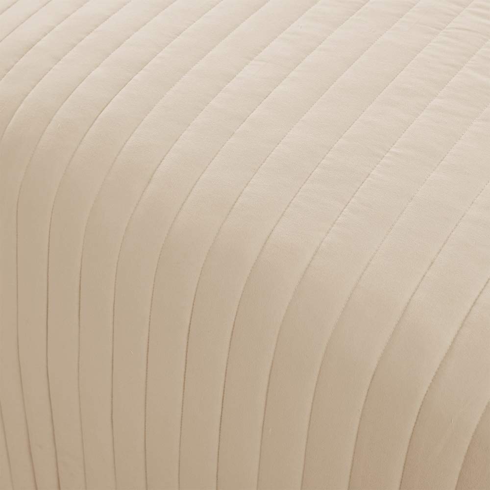 Lush Decor Soft Stripe All Season 3 Piece Quilt/Coverlet Set, Neutral & Ivory, Full Queen