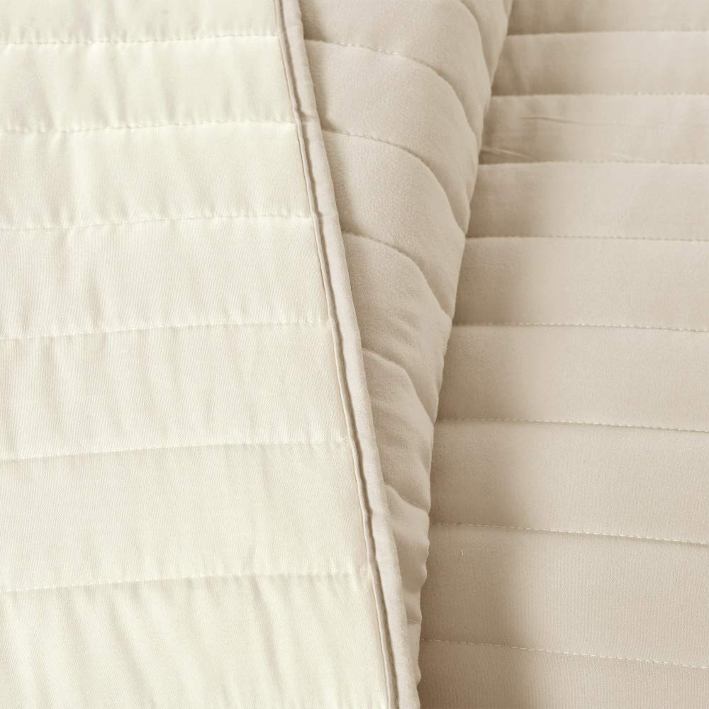 Lush Decor Soft Stripe All Season 3 Piece Quilt/Coverlet Set, Neutral & Ivory, Full Queen