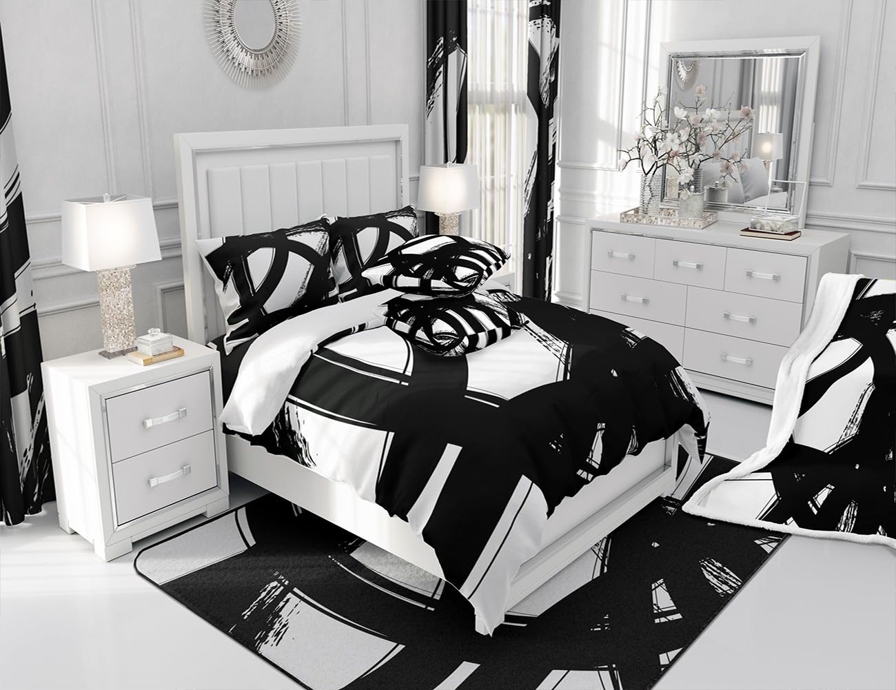 jejeloiu Black and White Bedspread King Size Geometry Modern Stripe Quilted Coverlet for Kids Teens Adults Neutral Art Coverlet Set Abstarct Art Quilted Room Decorations 3Pcs with 2 Pillow Cases