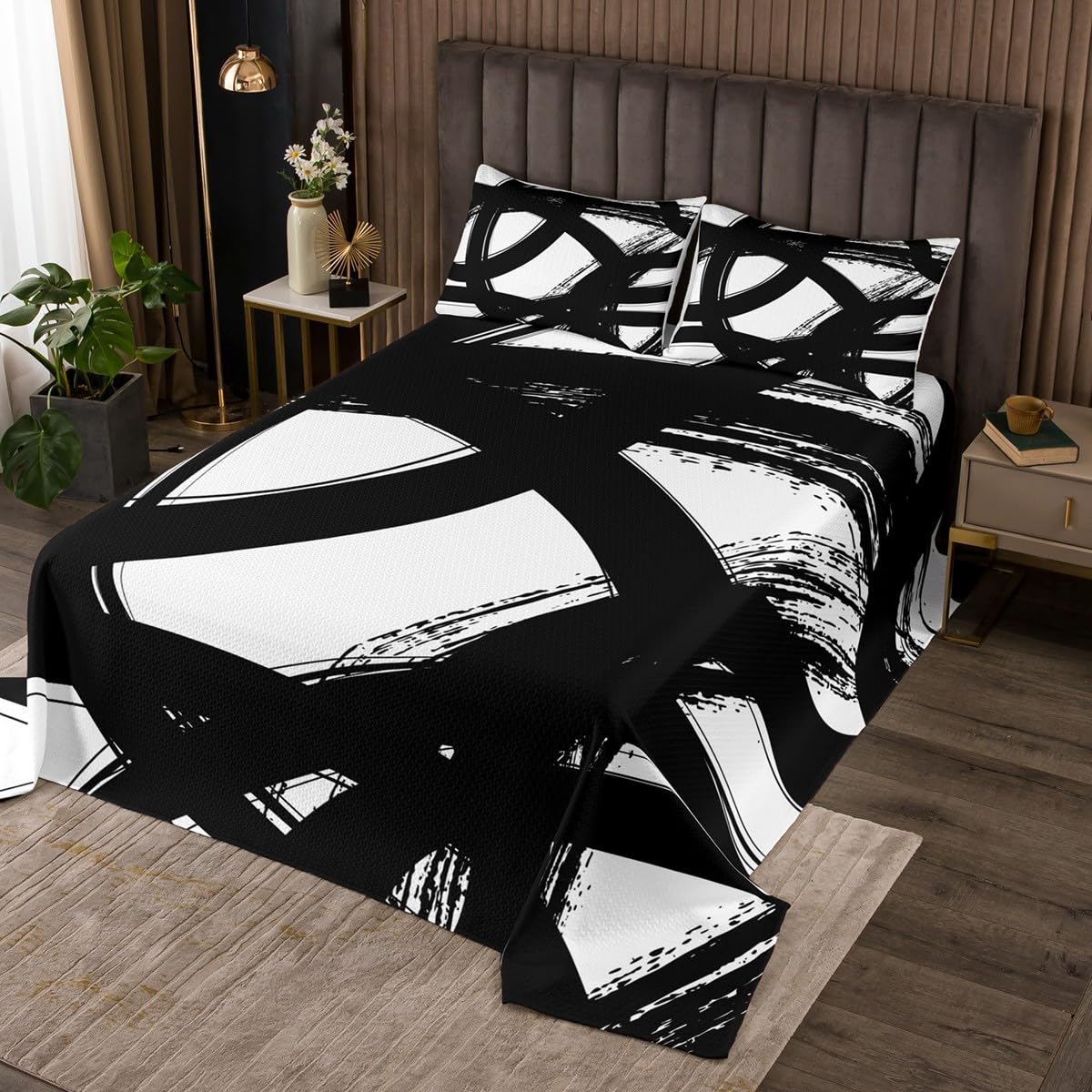 jejeloiu Black and White Bedspread King Size Geometry Modern Stripe Quilted Coverlet for Kids Teens Adults Neutral Art Coverlet Set Abstarct Art Quilted Room Decorations 3Pcs with 2 Pillow Cases