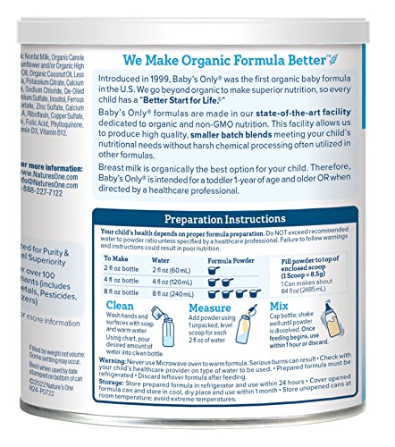 Baby's Only Organic Dairy with DHA & ARA Toddler Formula, 12.7 Oz (Pack of 1) | | USDA Organic | Clean Label Project Verified | Brain & Eye Health