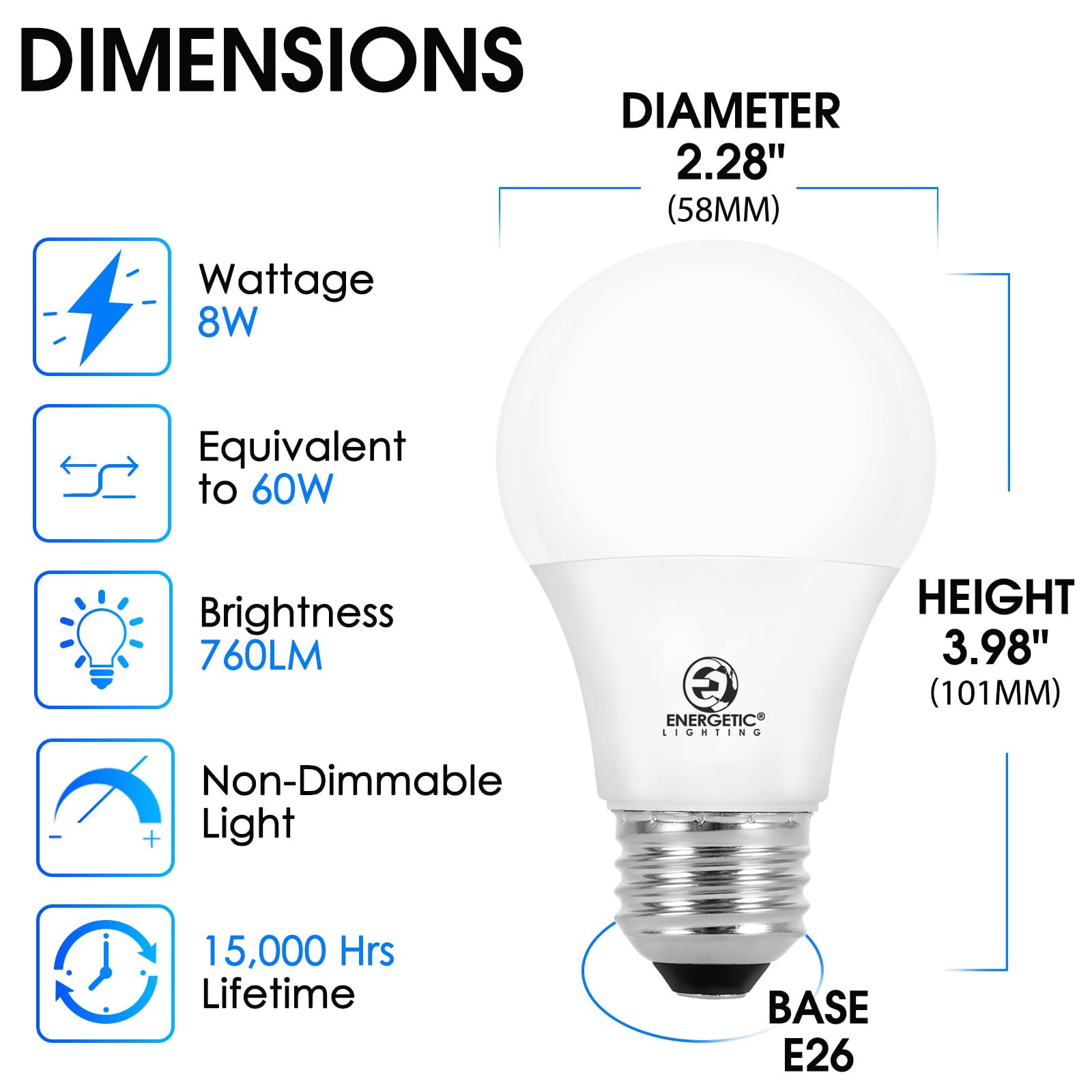 24-Pack A19 LED Light Bulb, 60 Watt Equivalent, Daylight 5000K, E26 Medium Base, Non-Dimmable LED Light Bulb, UL Listed