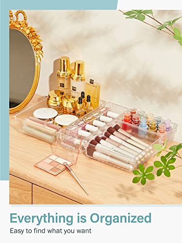 Kootek 9 Pcs Drawer Organizer 4-Size Bathroom Drawer Organizers Clear Plastic Desk Storage Bins Vanity Makeup Drawer Dividers for Jewelry Dresser Bedroom Kitchen Gadgets Office (Clear)