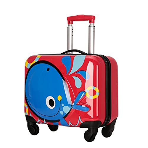 GinzaTravel 3D Little Whale Cute Children's Luggage Sit and Ride Trolley Case 18-inch Universal Wheel Travel Case for Boys and Girls