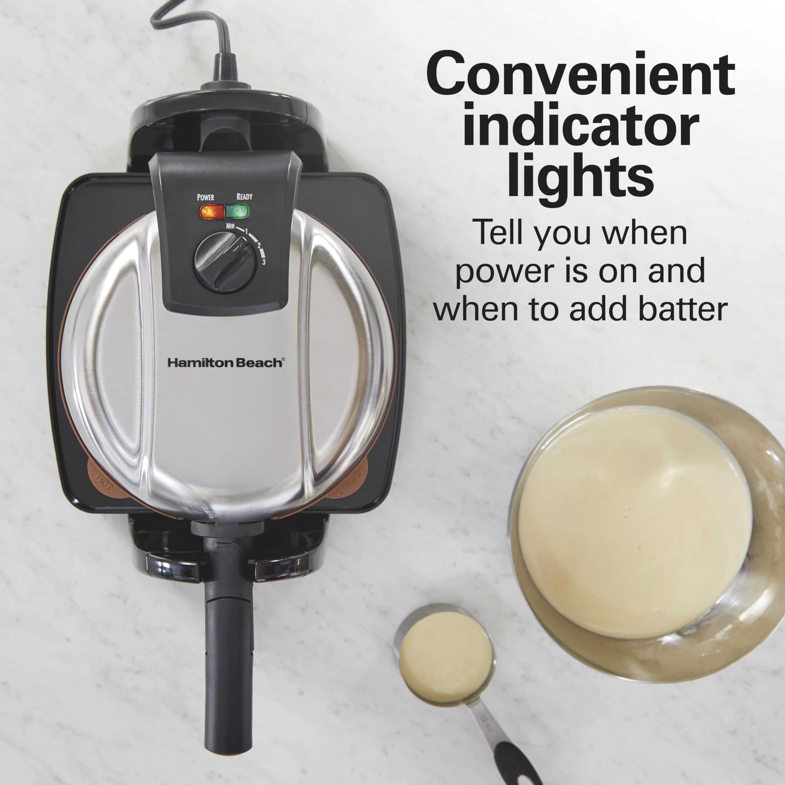 Hamilton Beach 26031 Belgian Waffle Maker with Removable Nonstick Plates, Single Flip, Ceramic Grids, Black