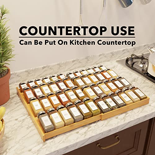 SpaceAid Bamboo Spice Drawer Organizer, Expandable 4 Tier Spices Rack for Cabinet Drawer, Kitchen Seasoning Storage Drawer Insert Organization (Jars Not Included, From 12" to 23" Wide)