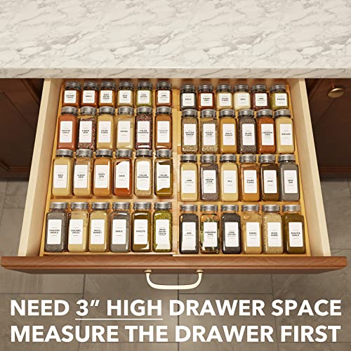 SpaceAid Bamboo Spice Drawer Organizer, Expandable 4 Tier Spices Rack for Cabinet Drawer, Kitchen Seasoning Storage Drawer Insert Organization (Jars Not Included, From 12" to 23" Wide)