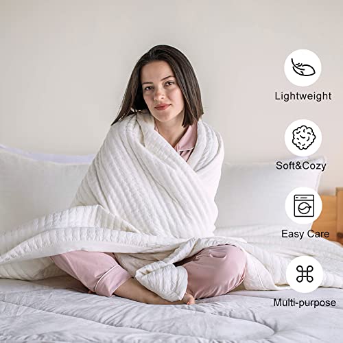 DAWNDIOR King Quilt Bedding Sets & Collections Modern Farmhouse Boho Luxury Neutral Stitch Bedspread Coverlet Soft Lightweight Cream Reversible Comforter for Summer (1 Quilt,2 Pillow Shams)