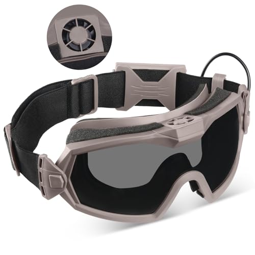 XImybst Airsoft Goggles Anti Fog, Tactical Goggles with Fan and Interchangeable Lens, Military Shooting Safety Goggles & Glasses for Cycling Paintball Hunting Motorcycle (DE)