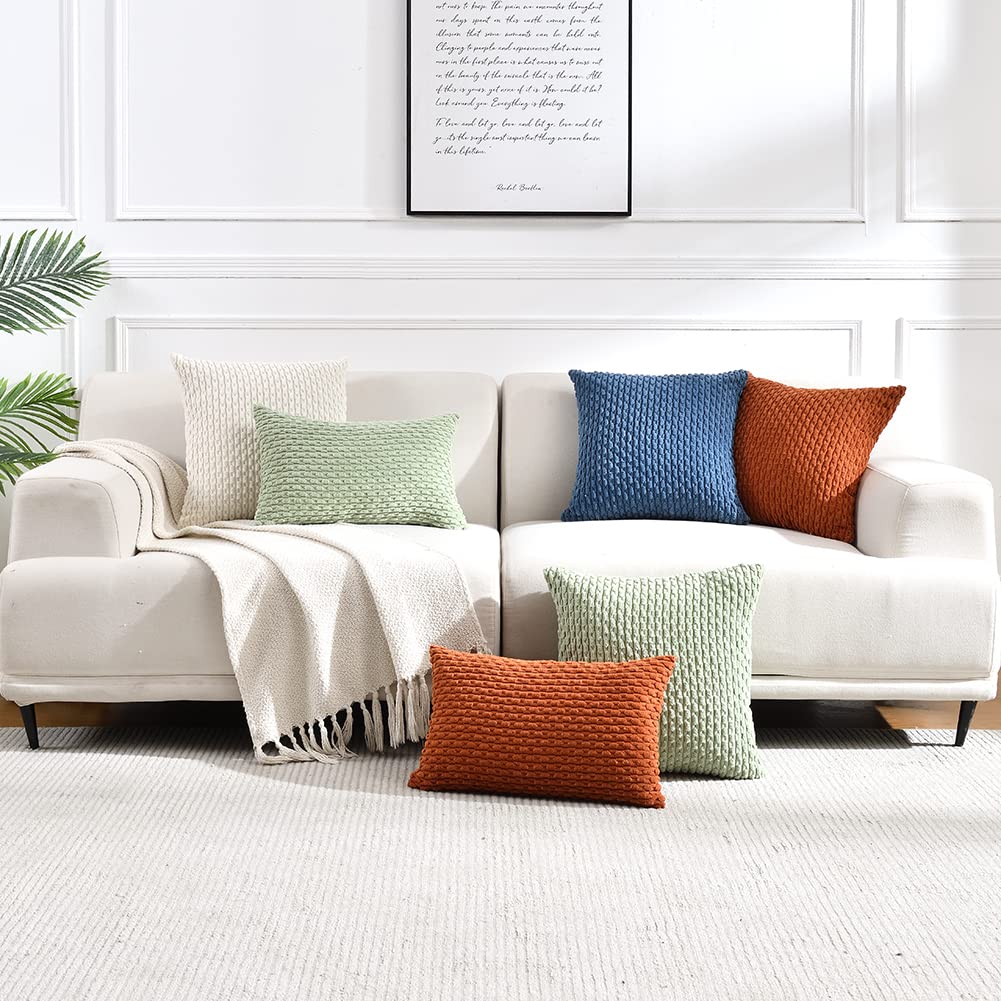 Fancy Homi 2 Packs Rust Decorative Throw Pillow Covers 18x18 Inch for Couch Bed Sofa, Modern Farmhouse Boho Home Decor, Soft Cute Plush Corduroy Cushion Case 45x45 CM