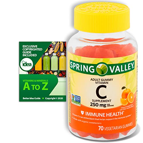 Spring Valley Vegetarian Vitamin C Gummies for Adults, 250 mg, 70 Ct + “Vitamins & Minerals - A to Z - Better Idea Guide©” (1 Pack 70 Count)