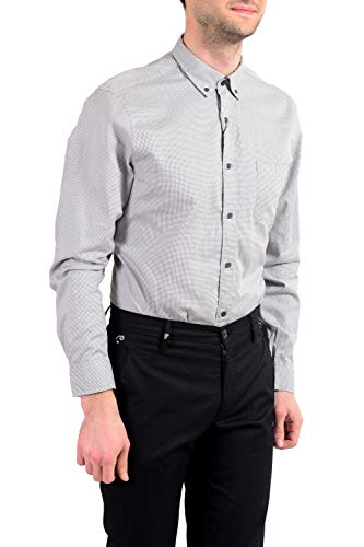 BURBERRY Men's Fred Houndstooth Long Sleeve Button Down Shirt US S IT 48 Gray/White