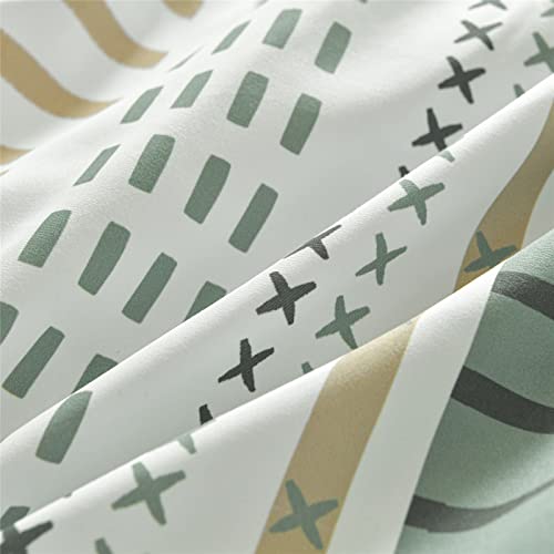 Davulos Boho Stripe Comforter Set King Size 7 Piece Bed in a Bag, White Sage Green Patchwork Striped Comforter and Sheet Set, Soft Microfiber Complete Bedding Set for All Season(Green,King)