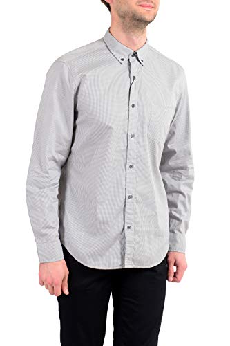 BURBERRY Men's Fred Houndstooth Long Sleeve Button Down Shirt US S IT 48 Gray/White