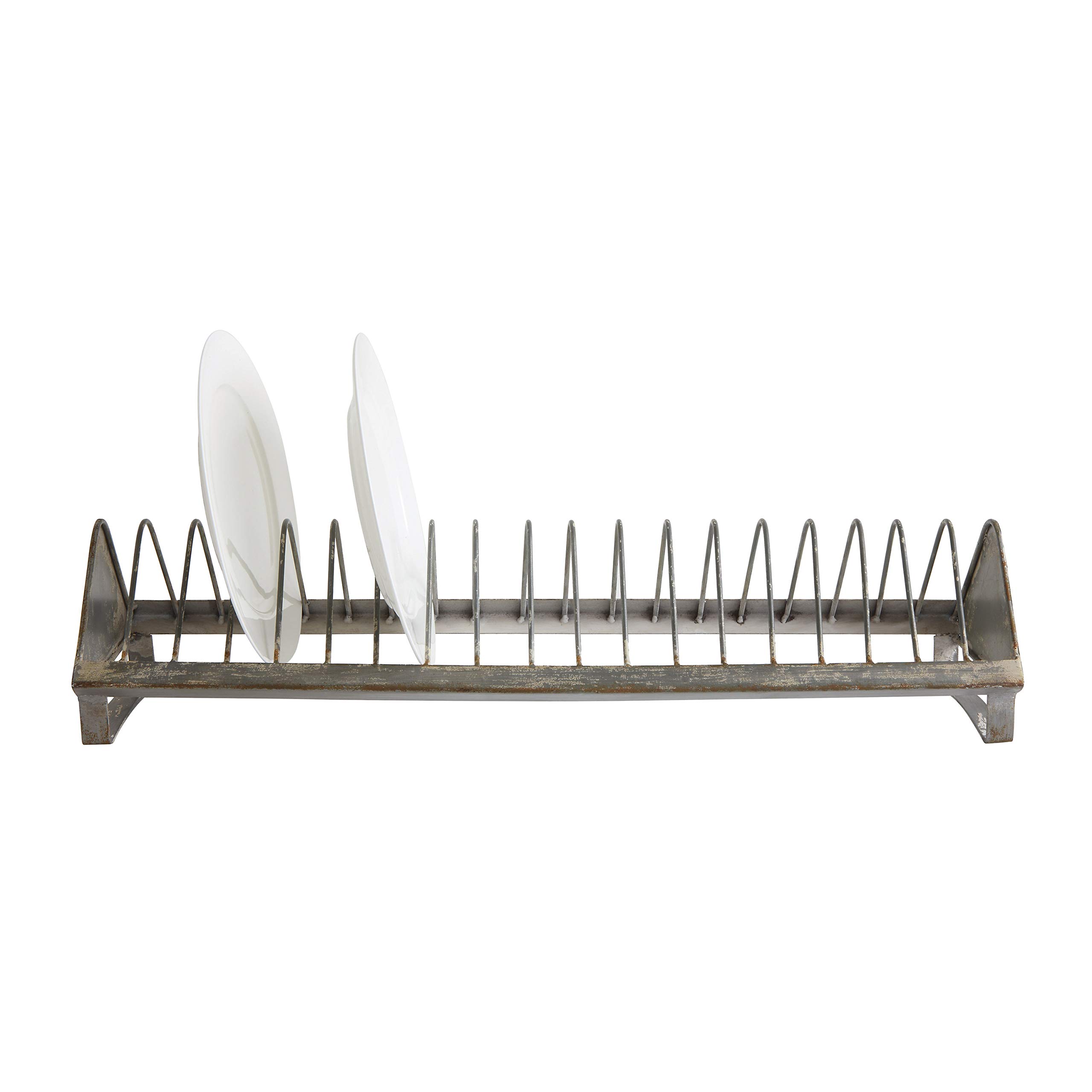 Creative Co-Op Rustic Farmhouse Metal Dish Rack with 18 Slots, Zinc Finish