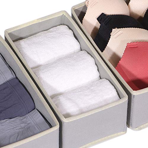 DIOMMELL 12 Pack Foldable Cloth Storage Box Closet Dresser Drawer Organizer Fabric Baskets Bins Containers Divider for Baby Clothes Underwear Bras Socks Lingerie Clothing,Grey 444