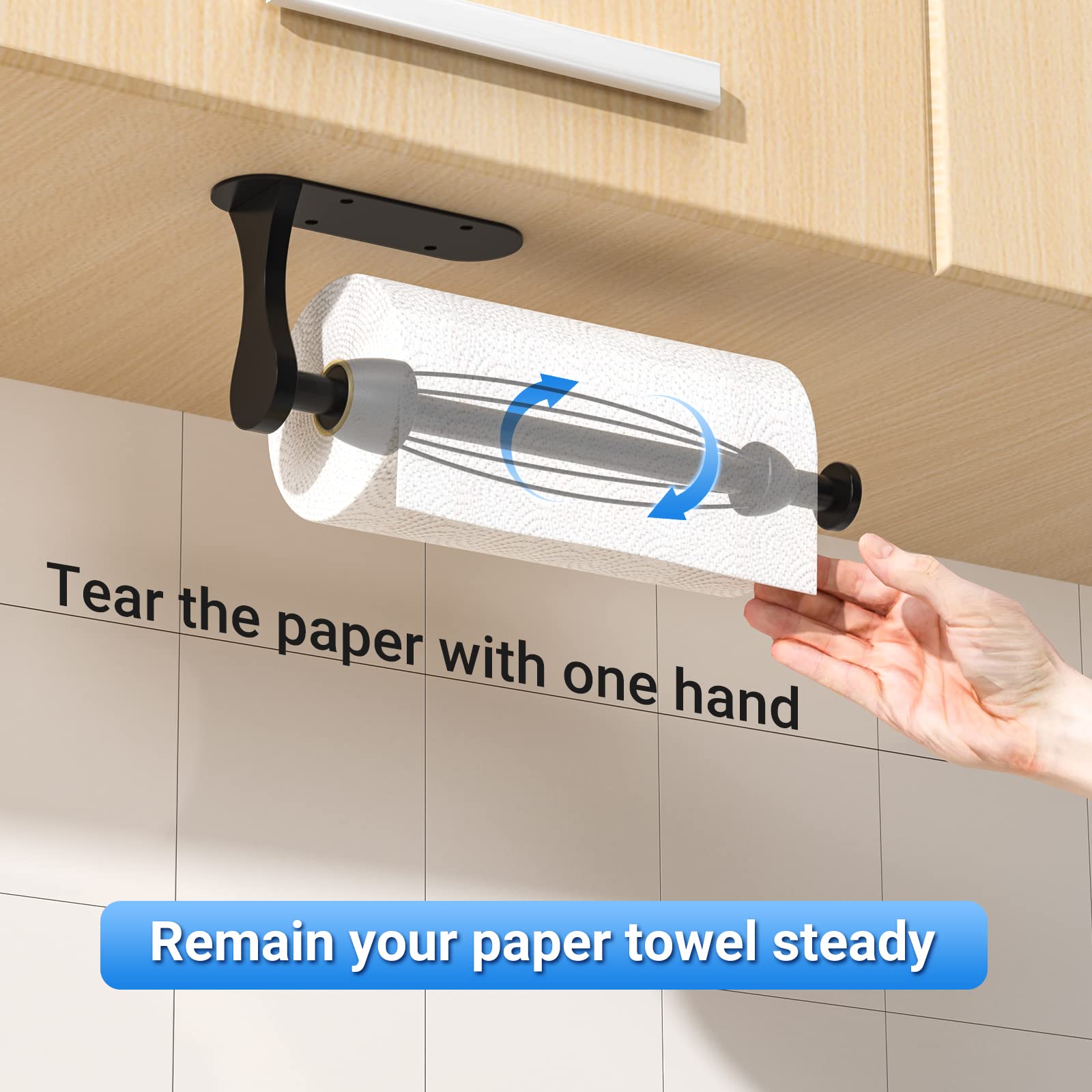 Swaitee Paper Towel Holder, Easy Tear Wall Mount Paper Towel Holder Under Cabinet with Damping Function, Stainless Steel Paper Roll Holder Adhesive or Screw for Bathroom