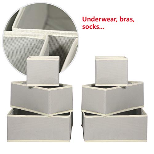 DIOMMELL 12 Pack Foldable Cloth Storage Box Closet Dresser Drawer Organizer Fabric Baskets Bins Containers Divider for Baby Clothes Underwear Bras Socks Lingerie Clothing,Grey 444