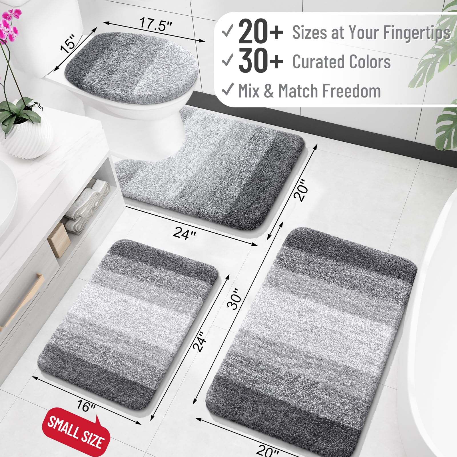 OLANLY Luxury Bathroom Rug Mat, Extra Soft and Absorbent Microfiber Bath Rugs, Non-Slip Plush Shaggy Bath Carpet, Machine Wash Dry, Bath Mats for Bathroom Floor, Tub and Shower, 16x24, Grey