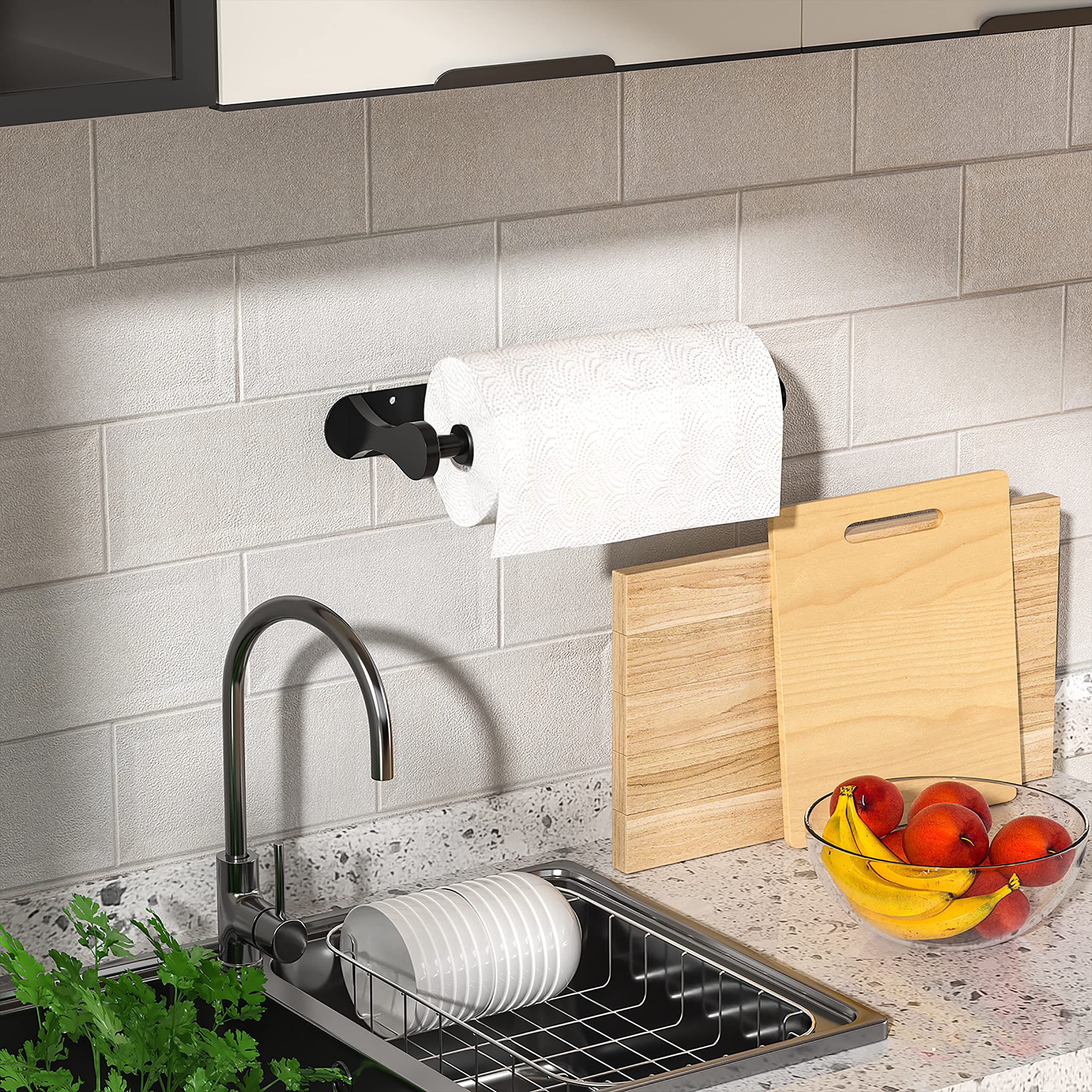 Swaitee Paper Towel Holder, Easy Tear Wall Mount Paper Towel Holder Under Cabinet with Damping Function, Stainless Steel Paper Roll Holder Adhesive or Screw for Bathroom