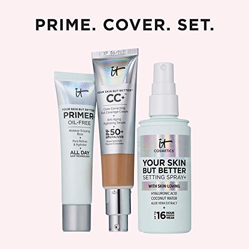 IT Cosmetics Your Skin But Better Makeup Primer+ - Extends Makeup Wear, Hydrates Skin, Refines the Look of Pores - With Glycerin, Bark Extract & Ginger Root Extract - Oil-Free Formula