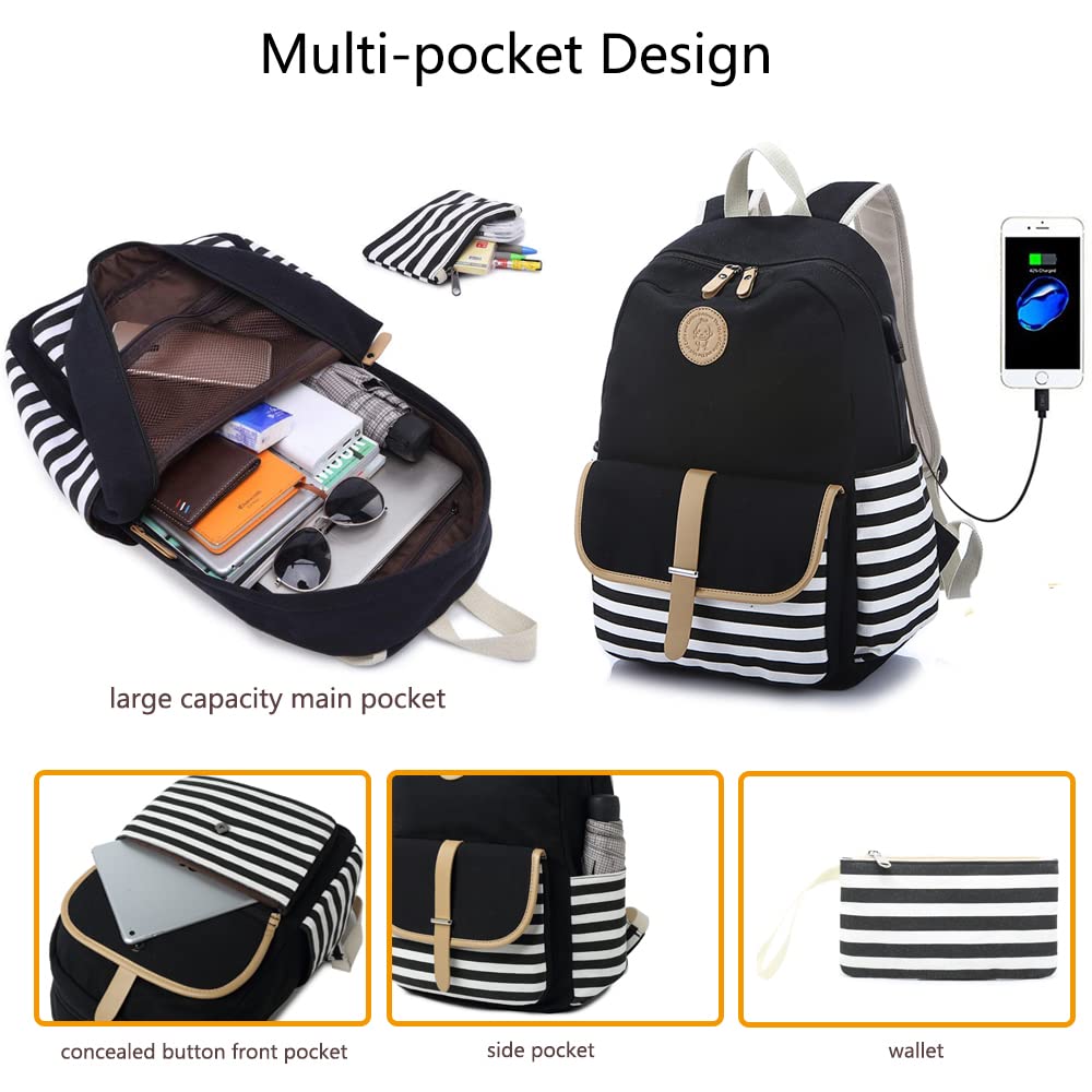 Lmeison Cute Backpack for Teen Girls, Lightweight School Bookbag 15.6'' Laptop Backpack with USB Charging Port
