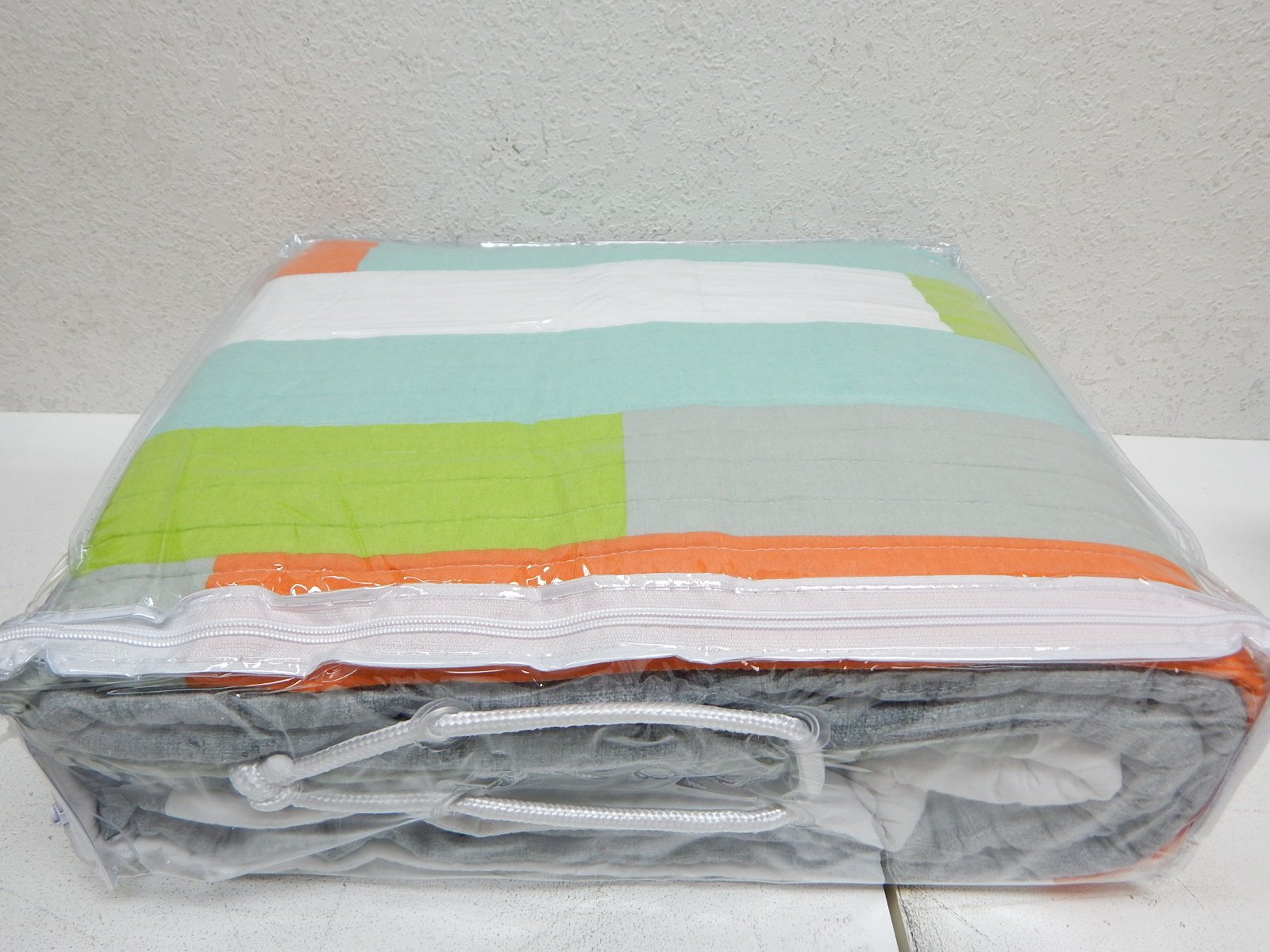 Lush Decor Shelly Stripe Quilt | Modern Geometric Pattern Reversible 3 Piece Bedding Set - Full/Queen - Orange & Gray