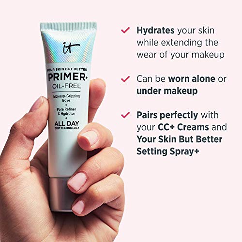 IT Cosmetics Your Skin But Better Makeup Primer+ - Extends Makeup Wear, Hydrates Skin, Refines the Look of Pores - With Glycerin, Bark Extract & Ginger Root Extract - Oil-Free Formula
