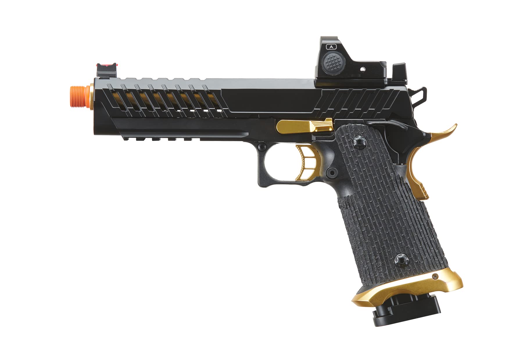 Lancer Tactical Knightshade Hi-Capa Gas Blowback Airsoft Pistol with Red Dot Mini Sight (Black/Gold)