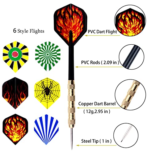 MAXMAU Steel Tip Darts Set,Professional Darts Metal Tip,Metal Darts for Dartboard,18 pcs