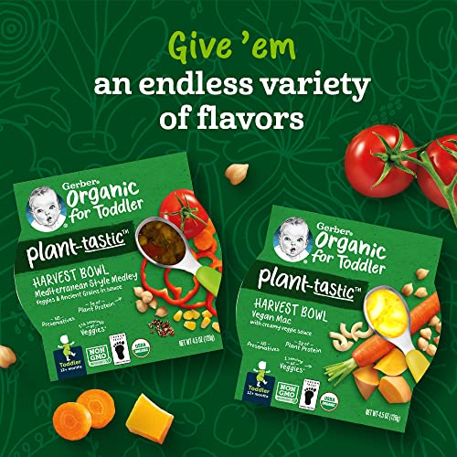 Gerber Organic Baby Food, Toddler, Plant-tastic, Harvest Bowl, Vegan Mac, 4.5 oz (Pack of 8)